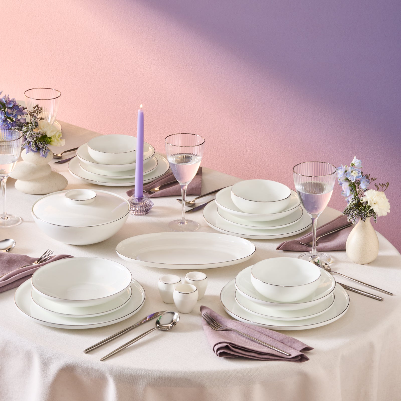 Karaca Fine Bone Meridian Service de Table 55 Pièces pour 12 Personnes